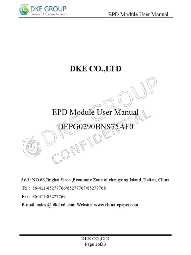 Dke Co.,Ltd: EPD Module User Manual DEPG0290BNS75AF0 | PDF ...