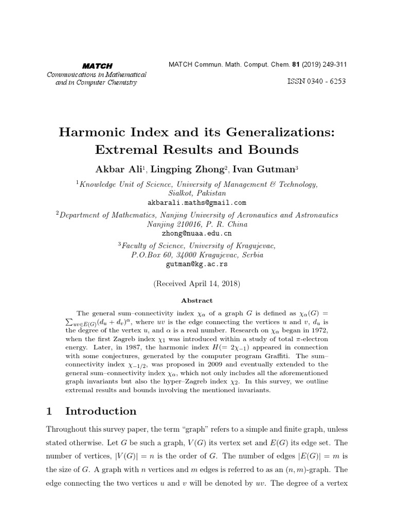 Harmonic Index and Its Generalizations PDF | Download Free PDF | Vertex (Graph Theory) | Graph ...