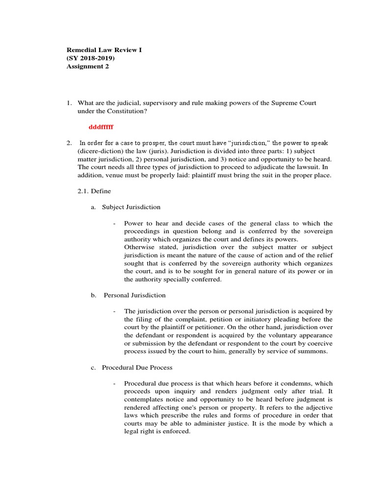 Remedial Law Review I assignment digests | PDF | Jurisdiction | Lawsuit