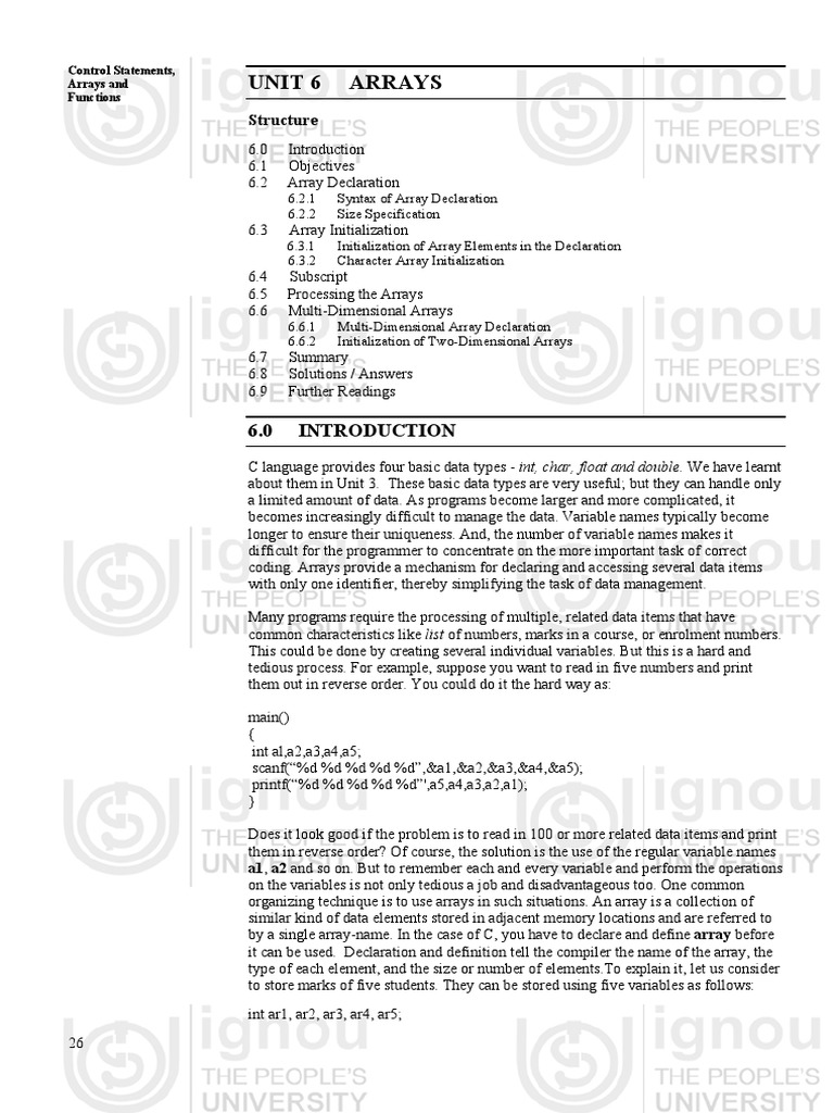 Unit 6 Arrays Structure Pdf Array Data Type Array Data Structure