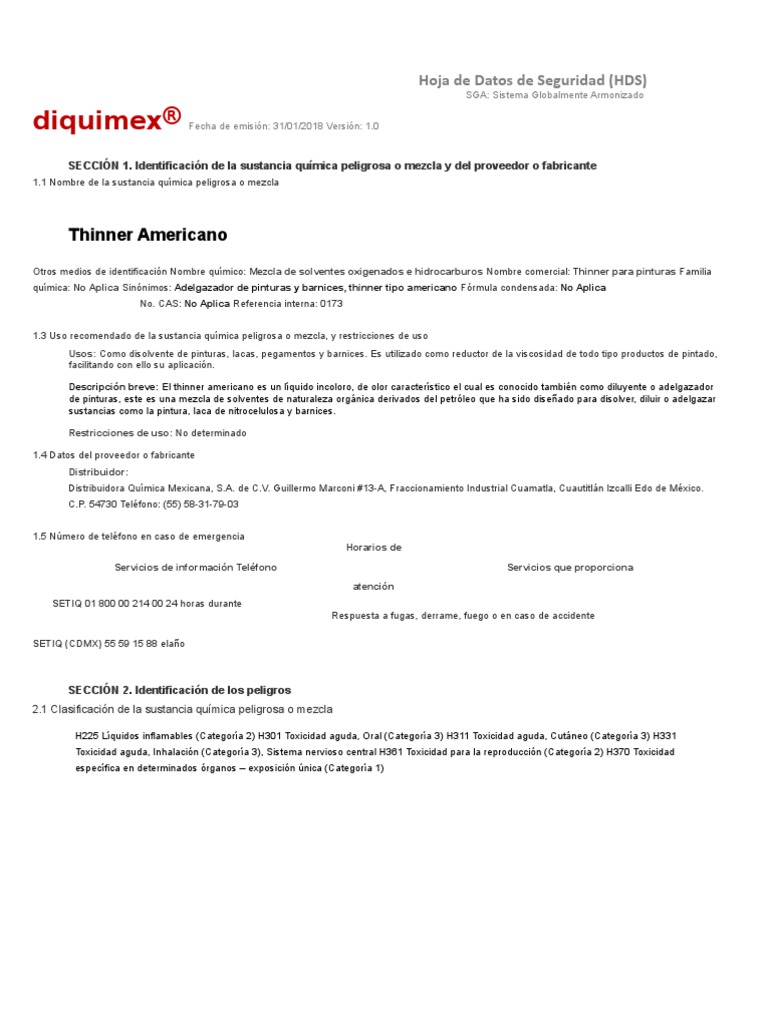 Hds 0173 Thinner Americano | PDF | Carbón | Residuos