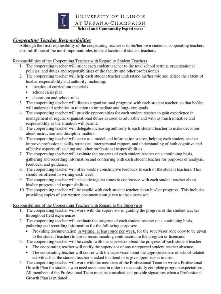 Cooperating Teacher Expectations and Responsibilities | PDF | Teachers ...