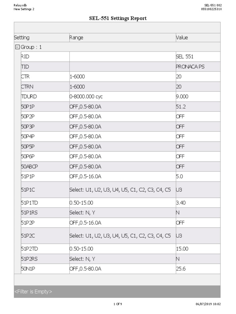SEL-551 Settings Report | PDF | Population Genetics | Genealogy