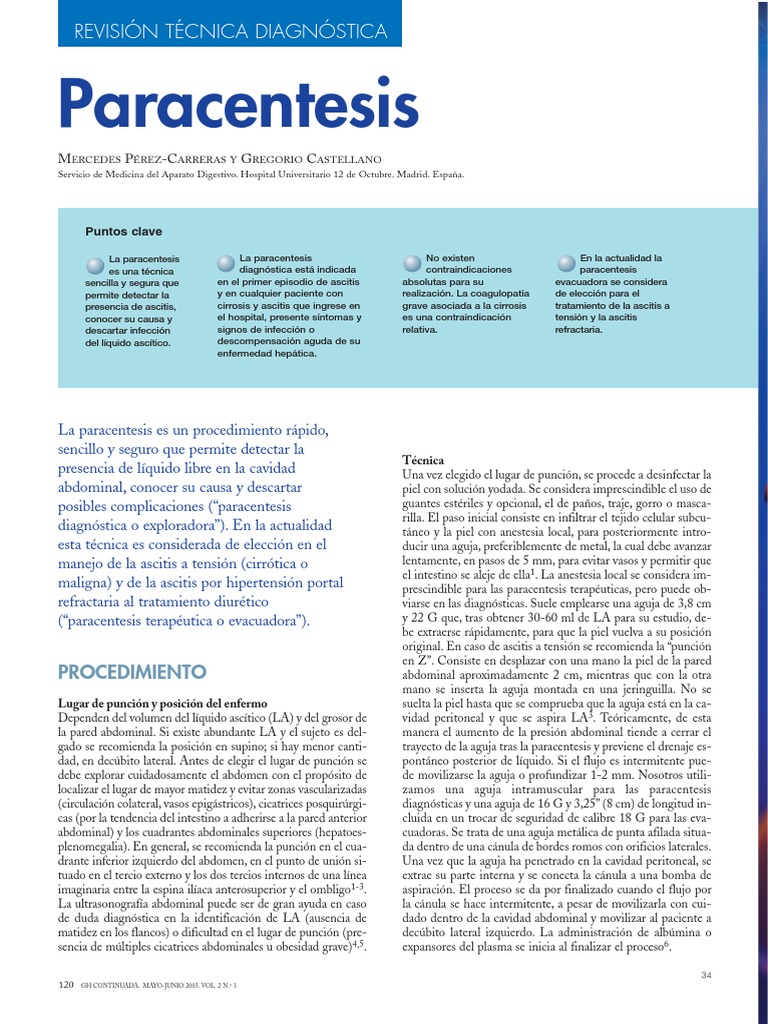 Técnica de Paracentesis: Procedimiento y Criterios | PDF | Cirrosis ...