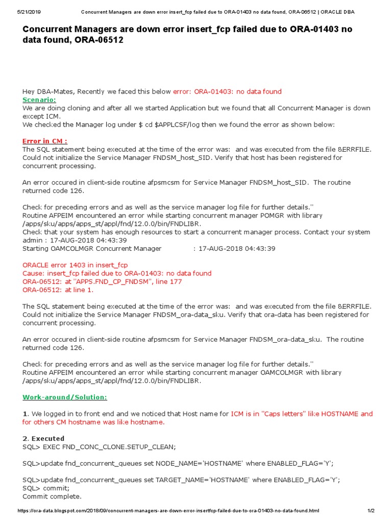 After Clone Concurrent Managers Issues | PDF | Oracle Database | Databases
