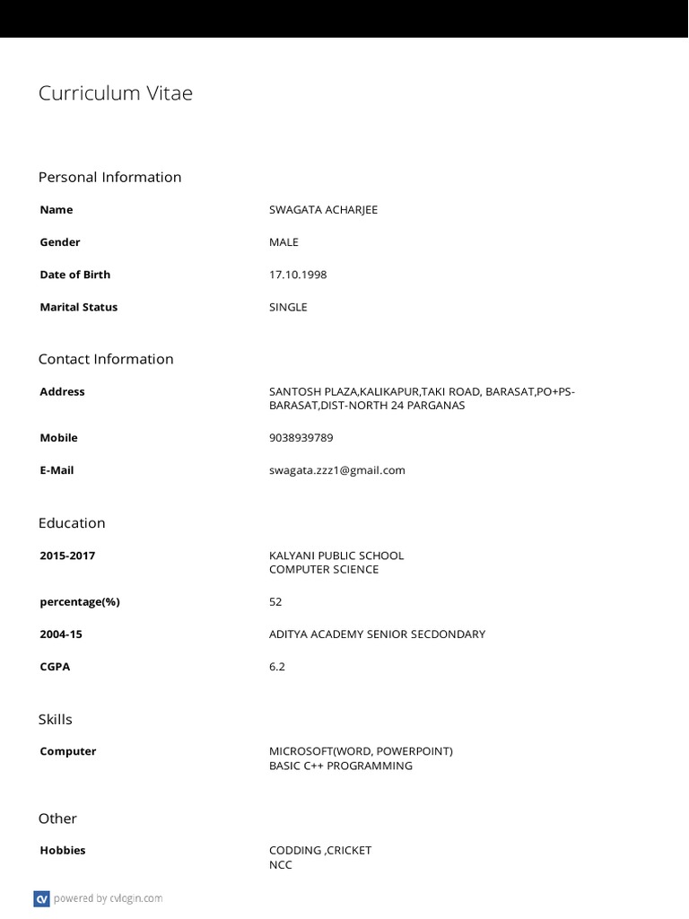 Curriculum Vitae: Personal Information | PDF