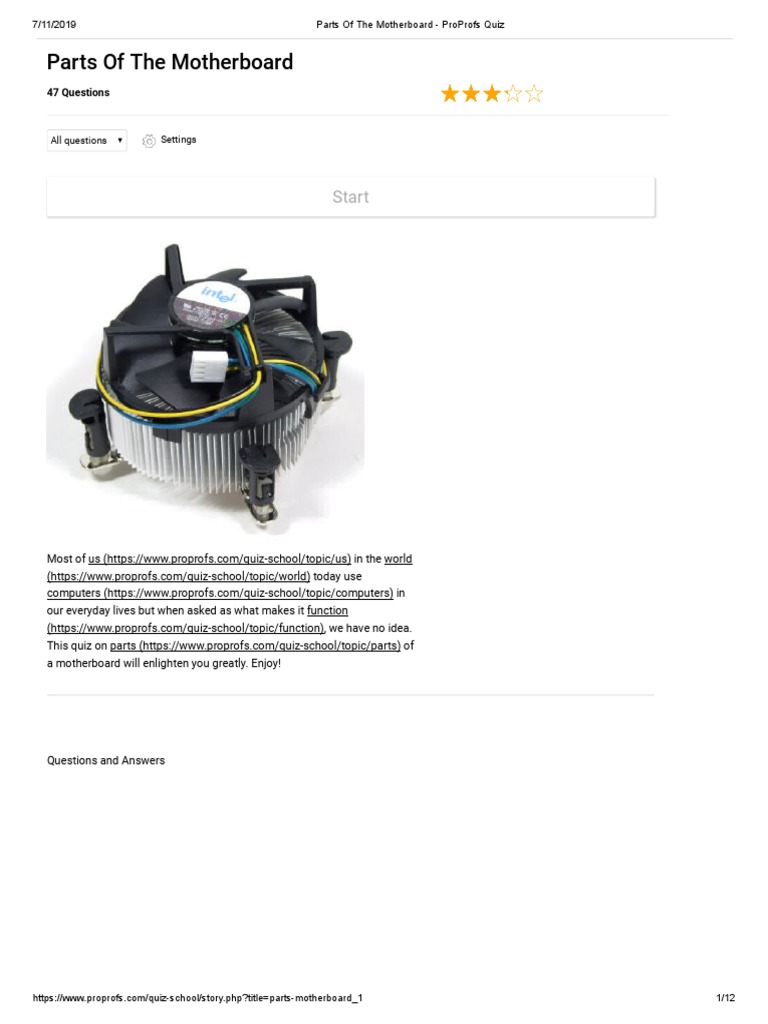 Parts of The Motherboard - ProProfs Quiz | PDF | Personal Computers ...