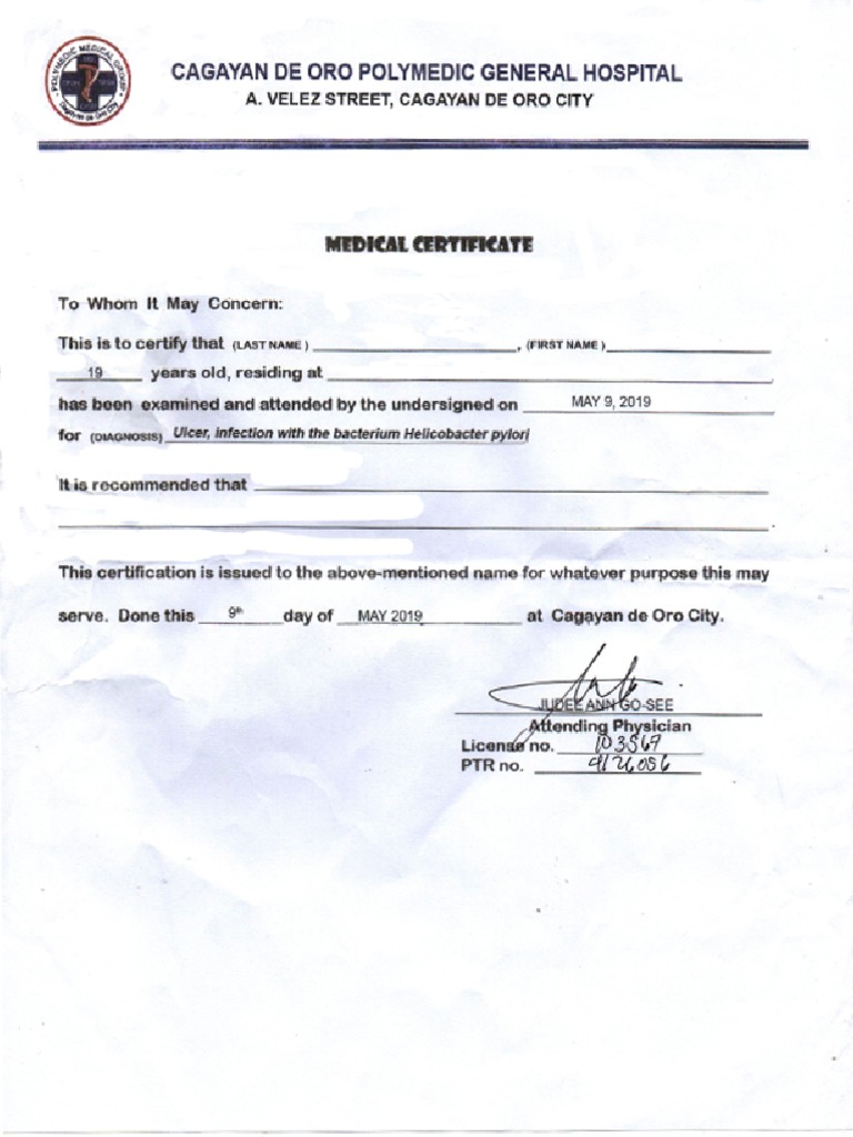 Medical Certificate | PDF