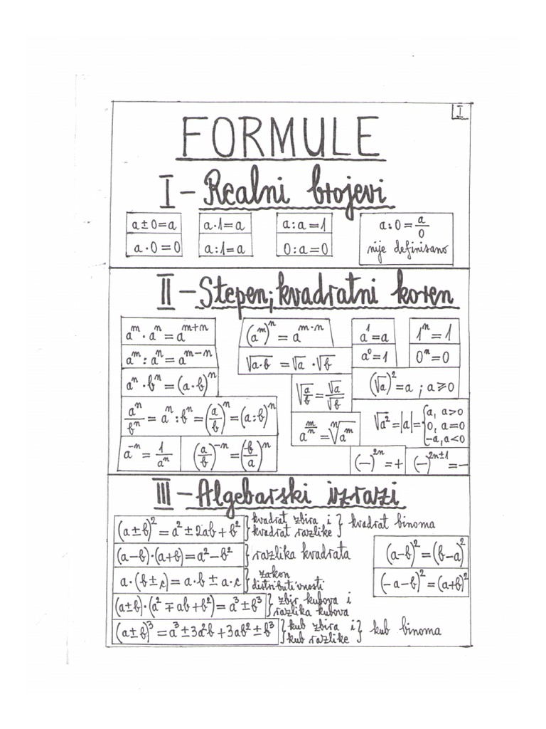 Matematika - Kompletne Formule Za Osnovnu I Srednju Školu | PDF