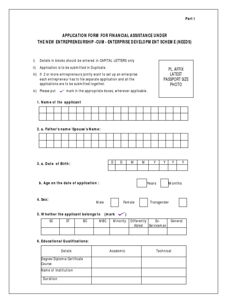 Application Form For Financial Assistance Under The New ...