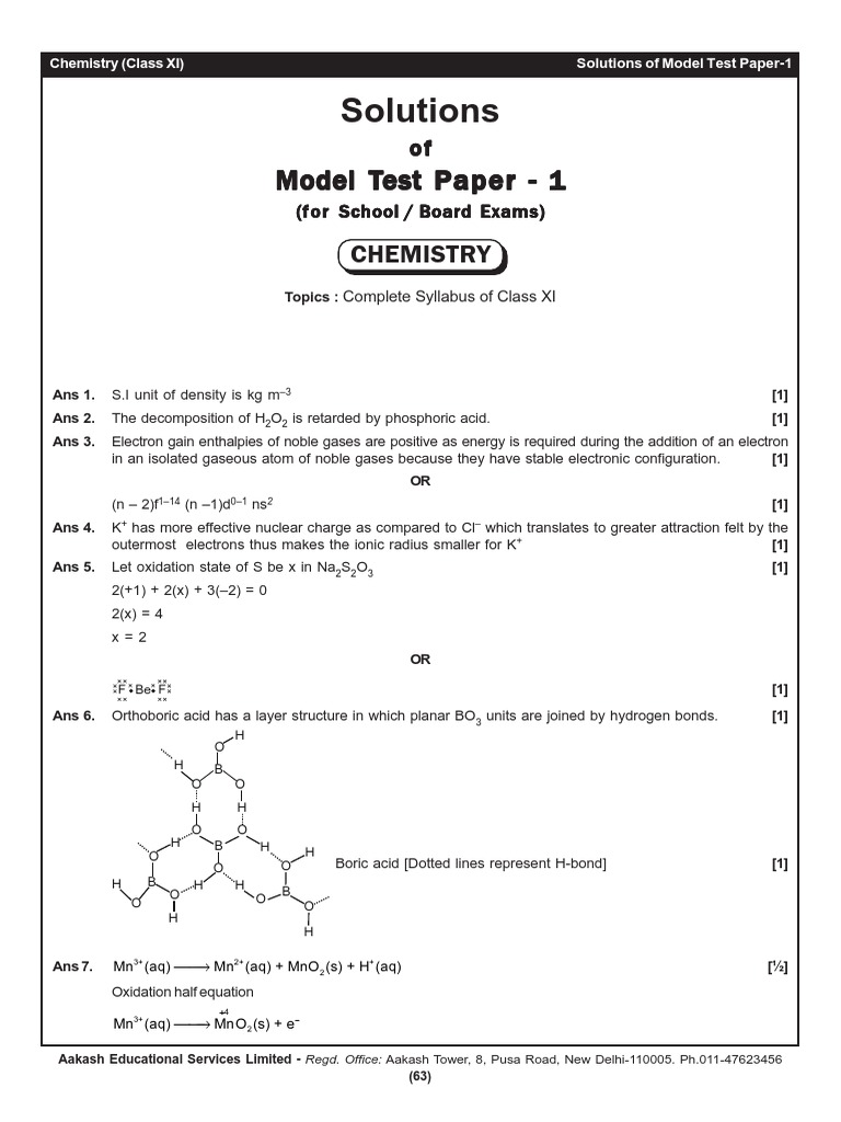 Aakash Model Test Paper | PDF | Ionic Bonding | Hydrogen