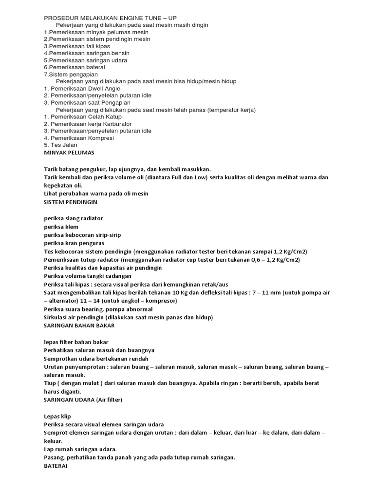 Prosedur Melakukan Engine Tune | PDF