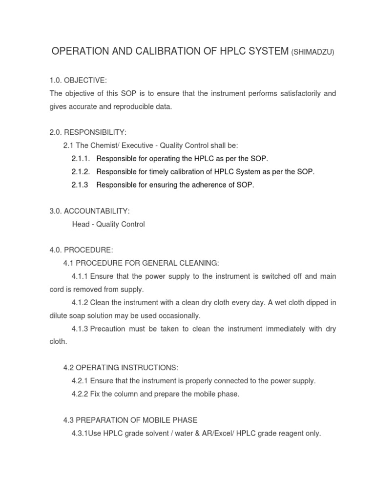 Operation and Calibration of HPLC System | PDF | High Performance ...