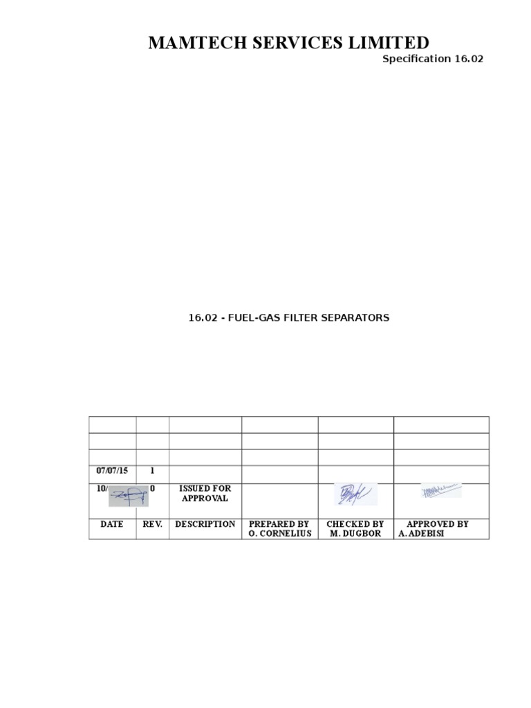 ASME Fuel-Gas Filter Separator Specs | PDF | Specification (Technical ...