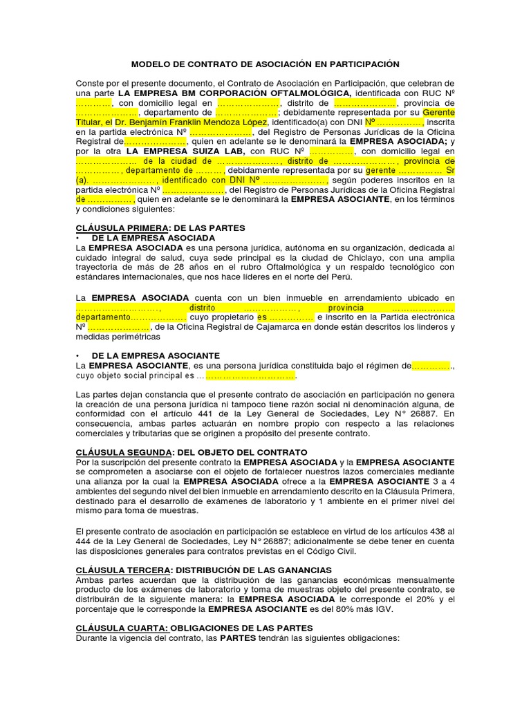 Modelo de Contrato de Asociacion en Participacion | Descargar gratis ... Modelo de Contrato de Asociacion en Participacion | Descargar gratis ...