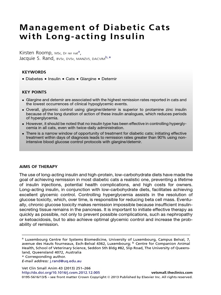 Management of Diabetic Cats With Long Acting Insulin | PDF ...