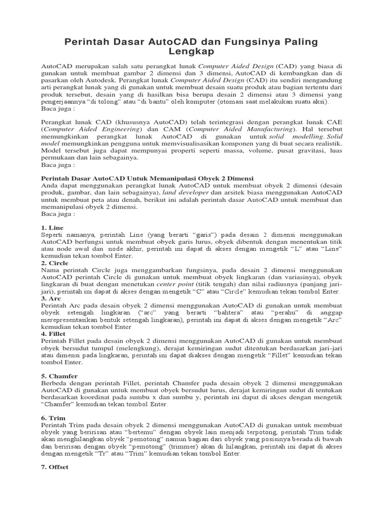 Perintah Dasar AutoCAD Dan Fungsinya Paling Lengkap | PDF