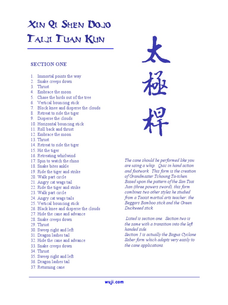 COMBAT TEXT Tai Chi - Yang - Duan Kun (Cane) 37 Forms List - English ...