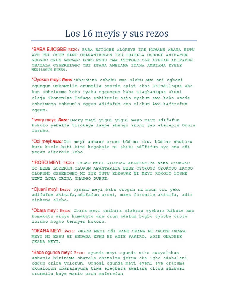 Los 16 Meyis y Sus Rezos | PDF | Santeria