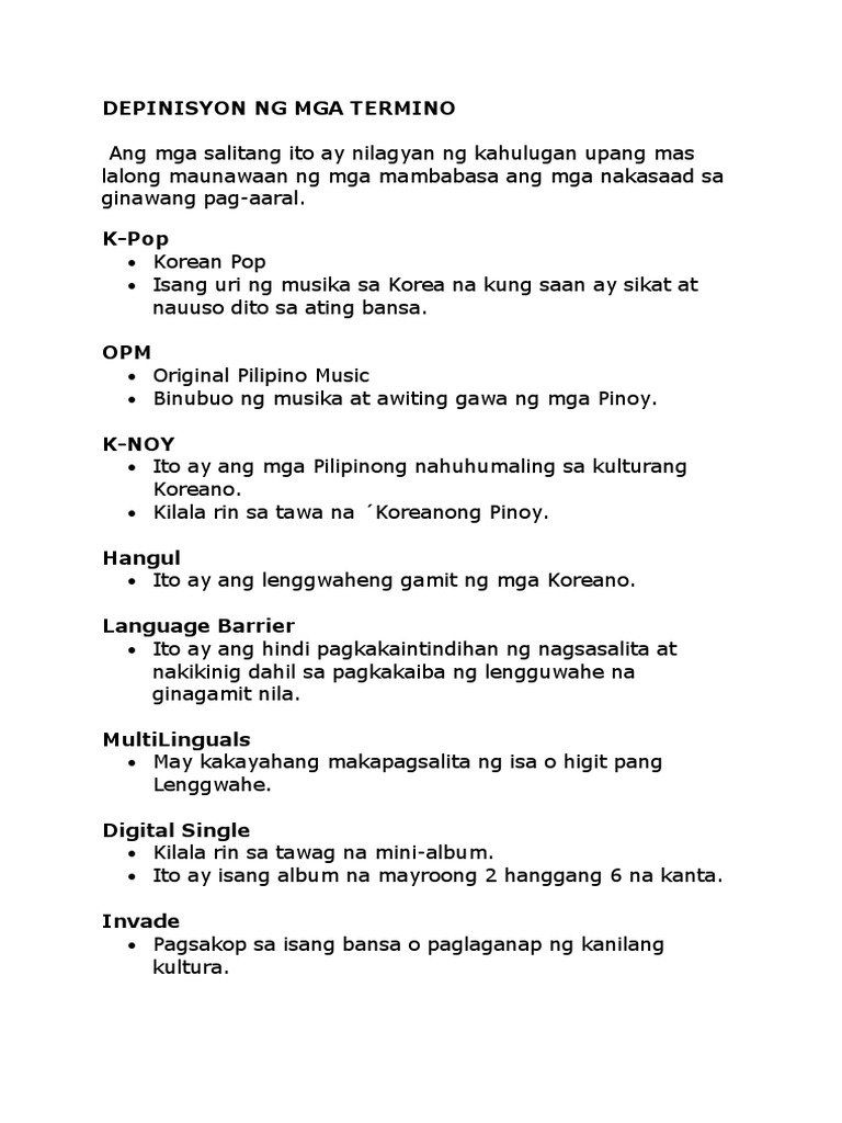 Depinisyon NG Mga Termino | PDF