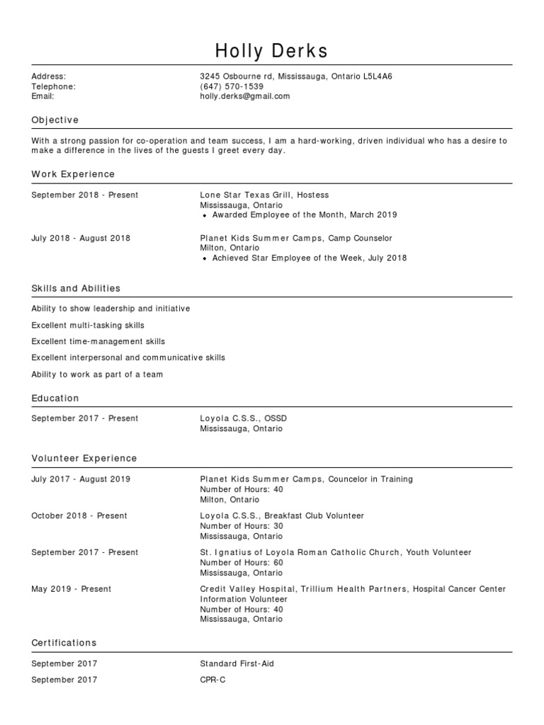 Holly Derks Resume - My Resume | PDF | Behavior Modification