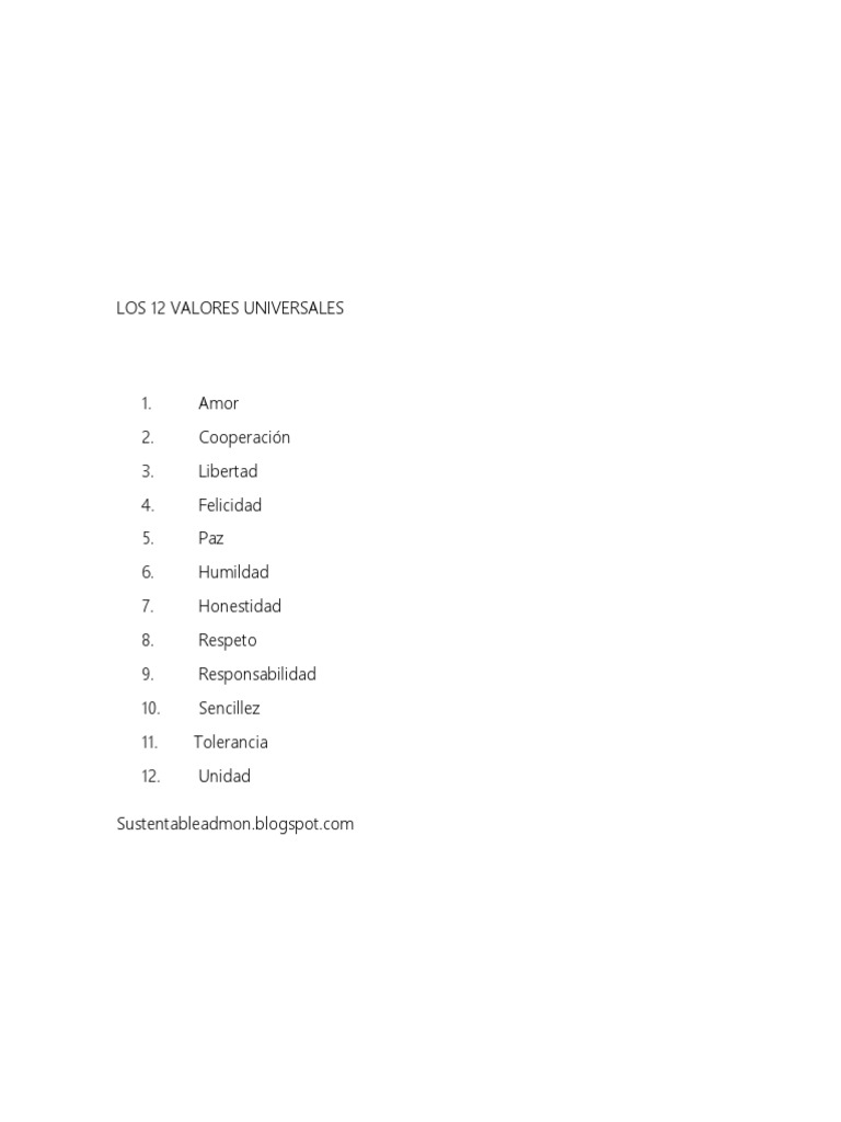 Los 12 Valores Universales Explicados | PDF | Tolerancia | Mujer