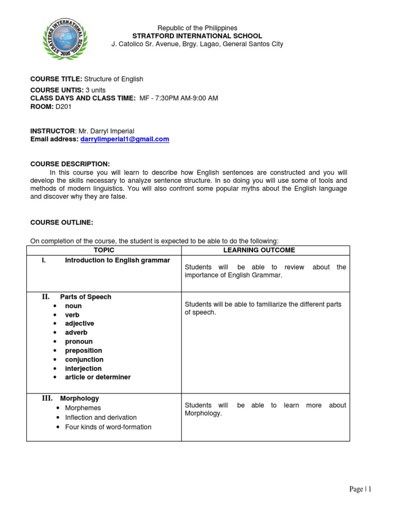 Structure of English | PDF | Part Of Speech | Phrase