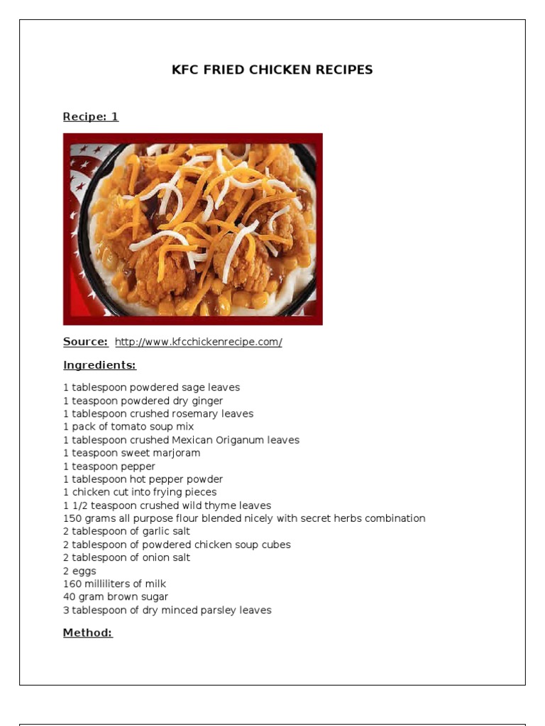 KFC Recipes | PDF | Teaspoon | Batter (Cooking)