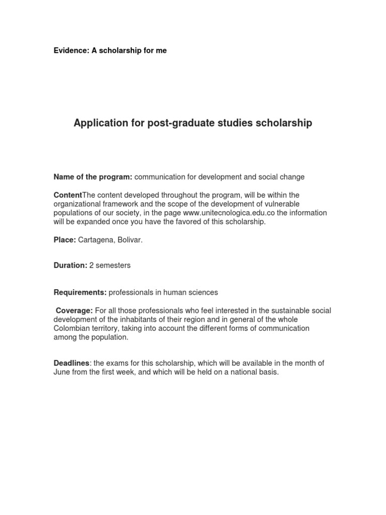 Application For Post-Graduate Studies Scholarship | PDF | Behavioural ...