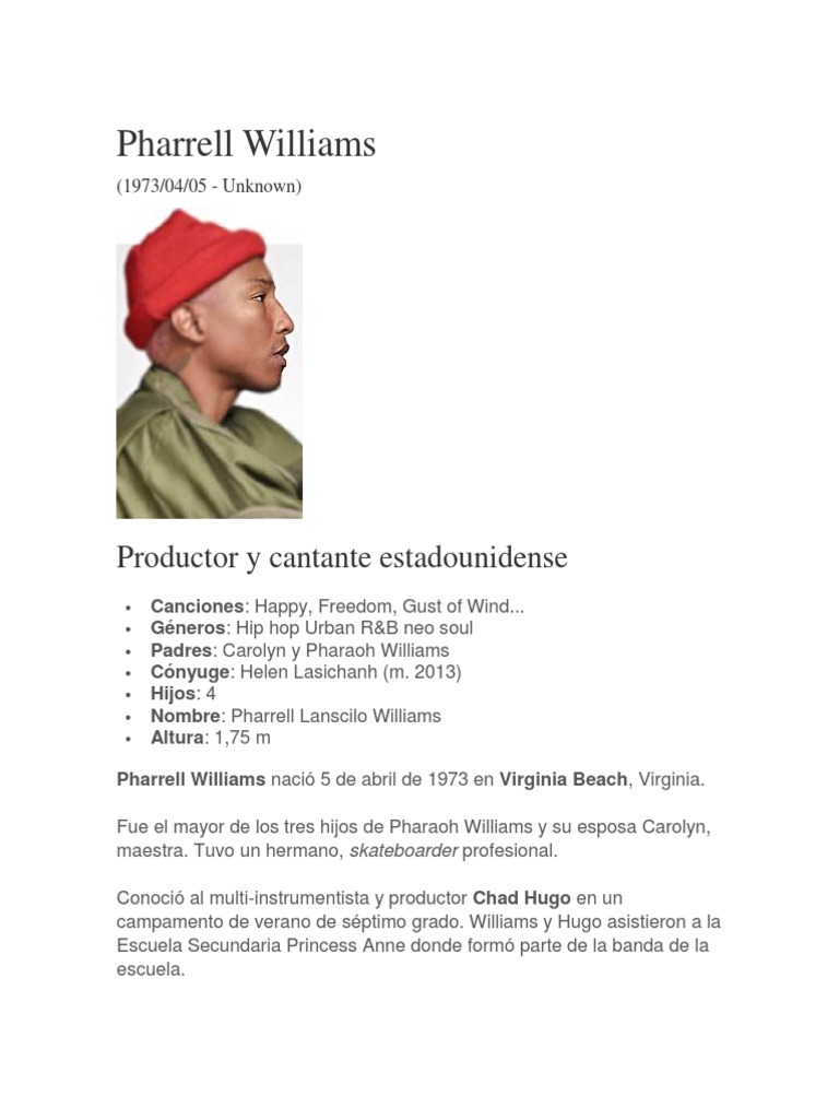 BIOGRAFIA Pharrell Williams | PDF | Música dance | Musica Popular