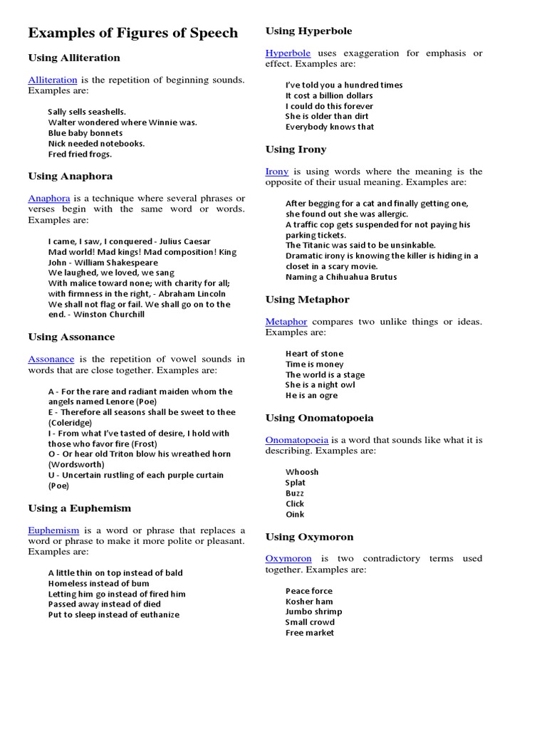 Examples of Figures of Speech: Using Hyperbole | PDF | Poetic Devices