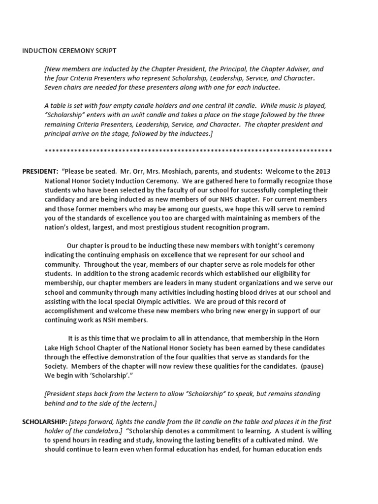 Induction Ceremony Script | PDF | Leadership