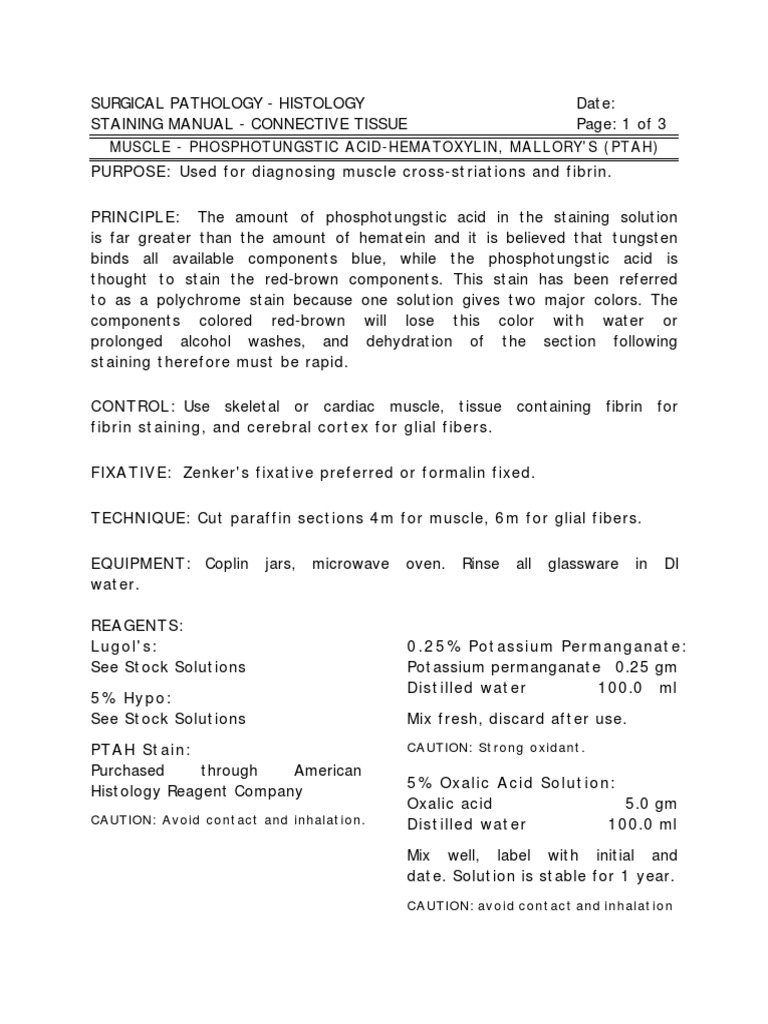 Muscle - Phosphotungstic Acid-Hematoxylin, Mallory's (Ptah) | PDF ...