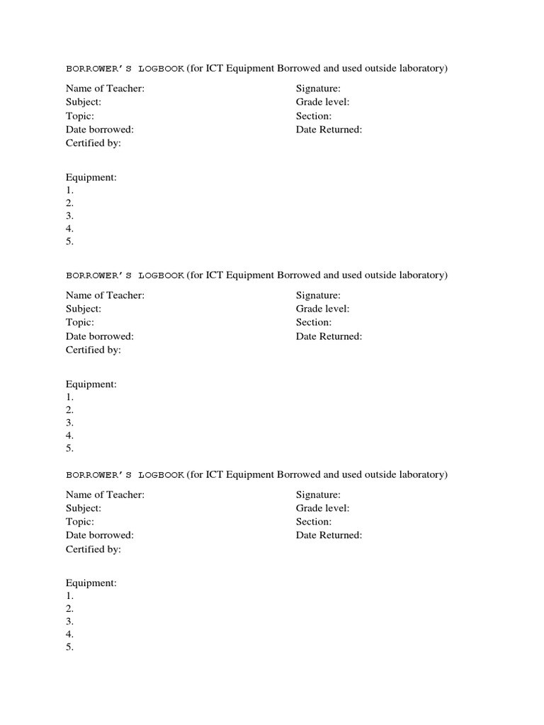 ICT Equipment Borrower's Logbook | PDF | Computers