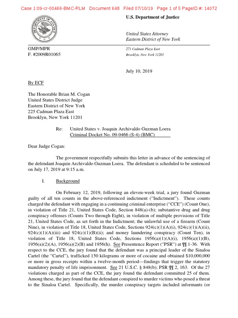 El Chapo sentencing memo | Conspiracy (Criminal) | Life Imprisonment ...