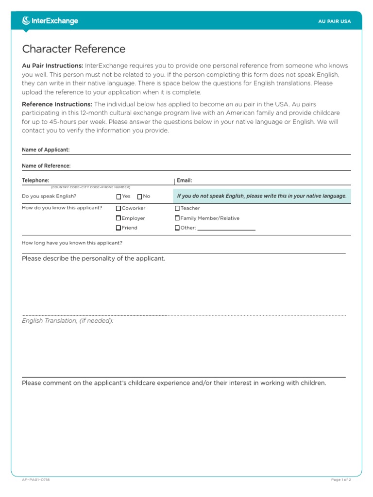 Providing Insightful Character References for Au Pair Applicants | PDF ...