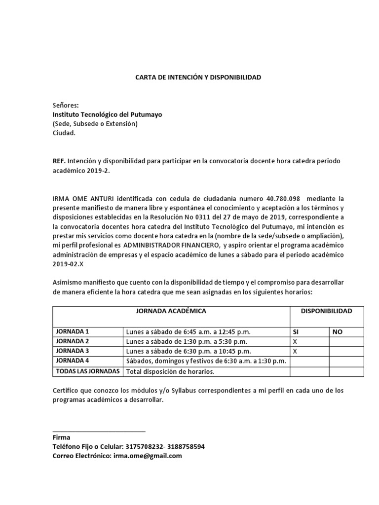 Carta de Intencion | PDF