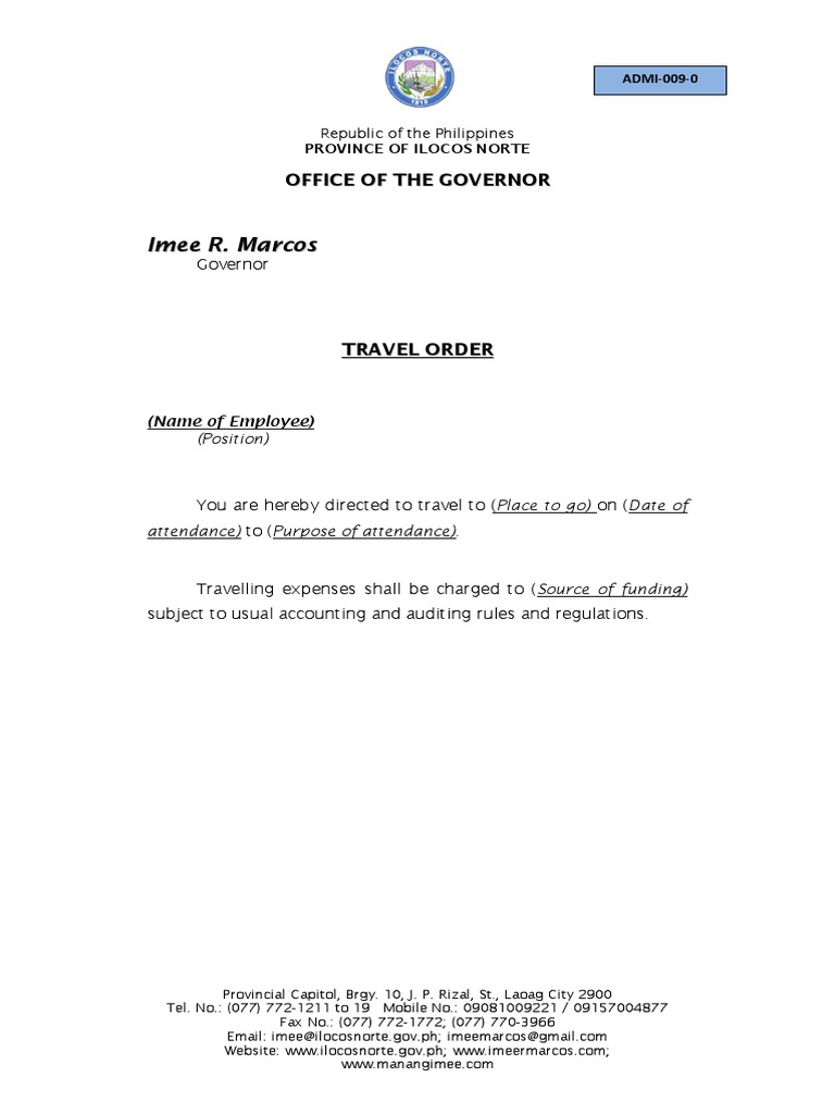 Travel Order Form | PDF