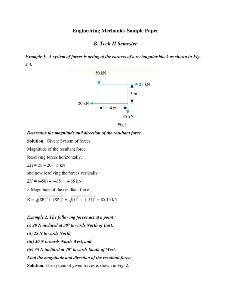 Engineering Mechanics Sample Paper: B. Tech II Semester | PDF | Norm ...