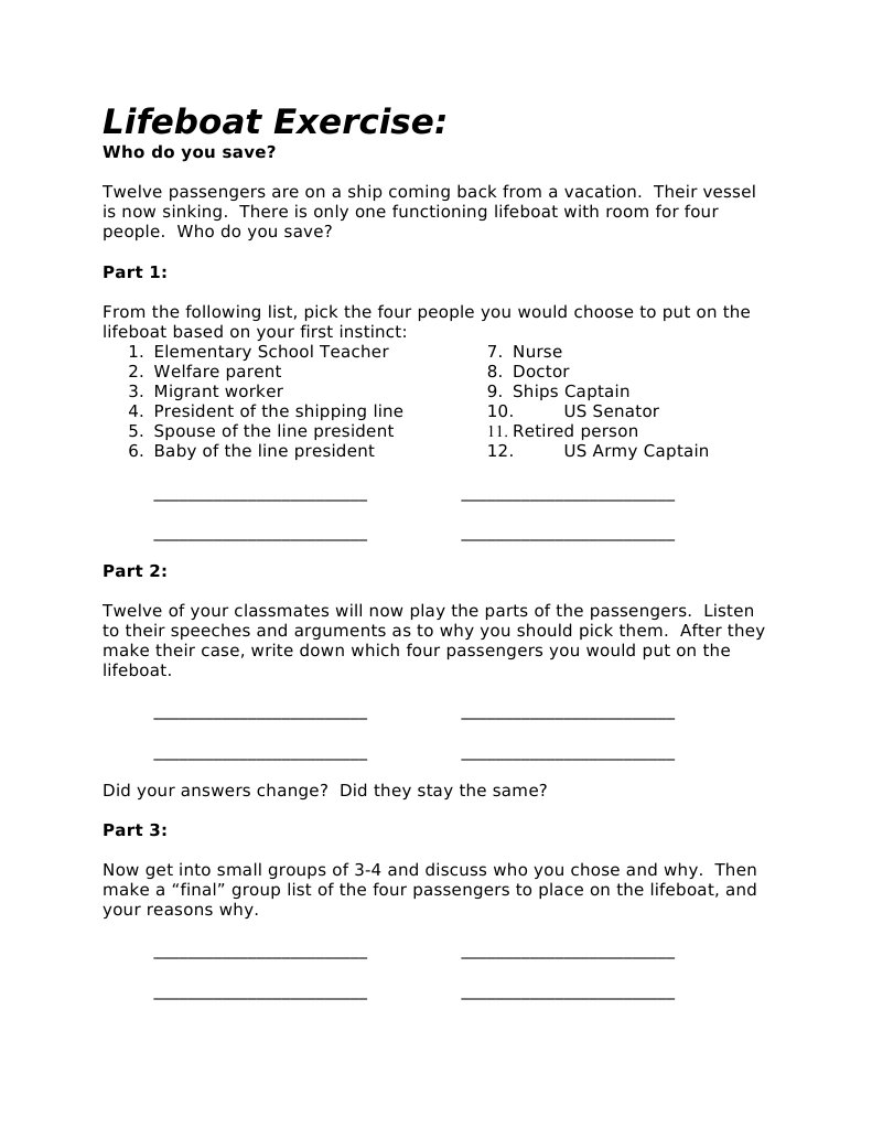 Lifeboat Exercise | PDF