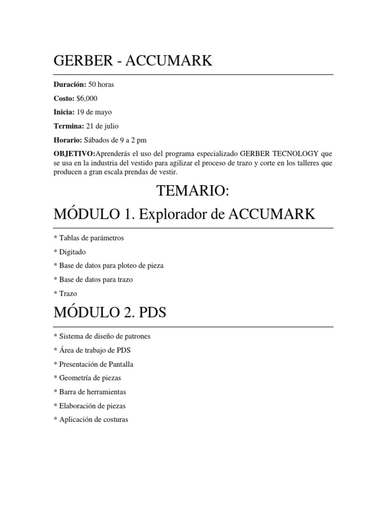 Curso de Gerber Trazo | PDF