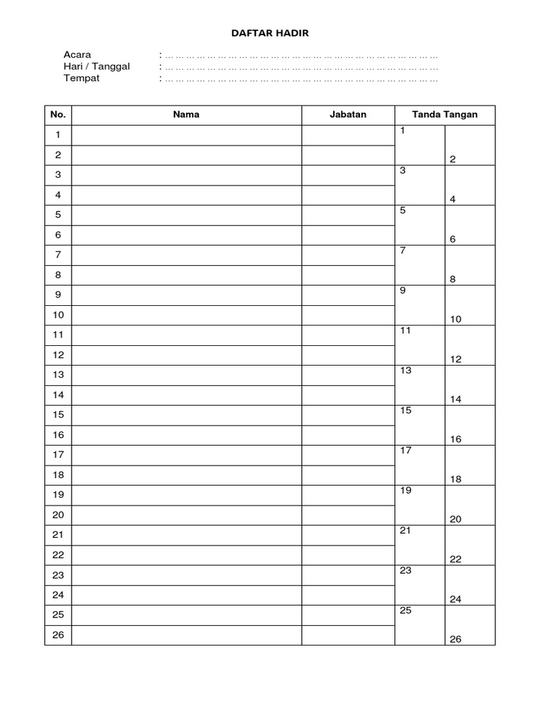 Template Daftar Hadir Tanda Tangan | PDF