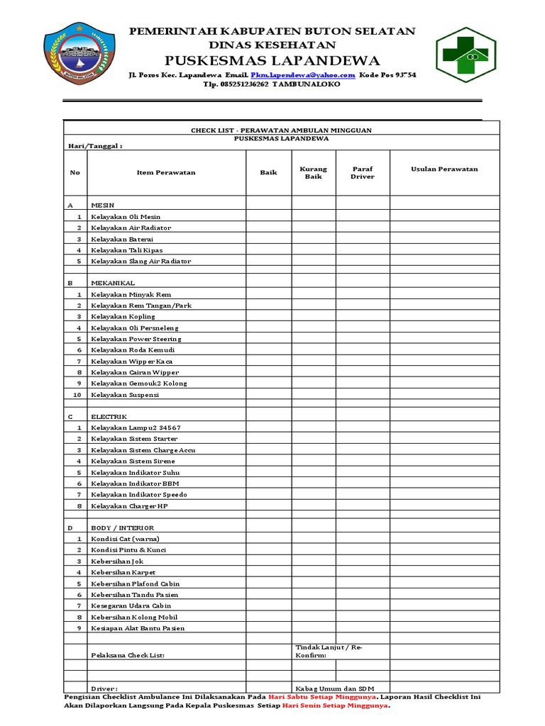 Check List Ambulance | PDF