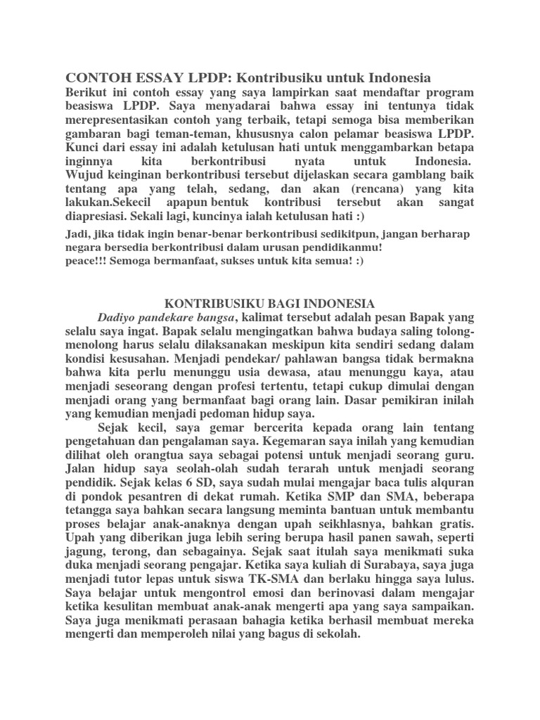 Contoh Essay LPDP Kontribusi | PDF