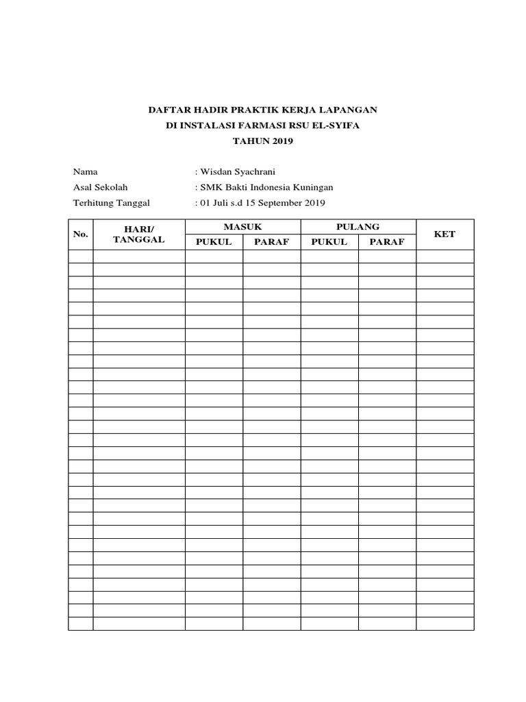 Daftar Hadir Praktik Kerja Lapangan | PDF