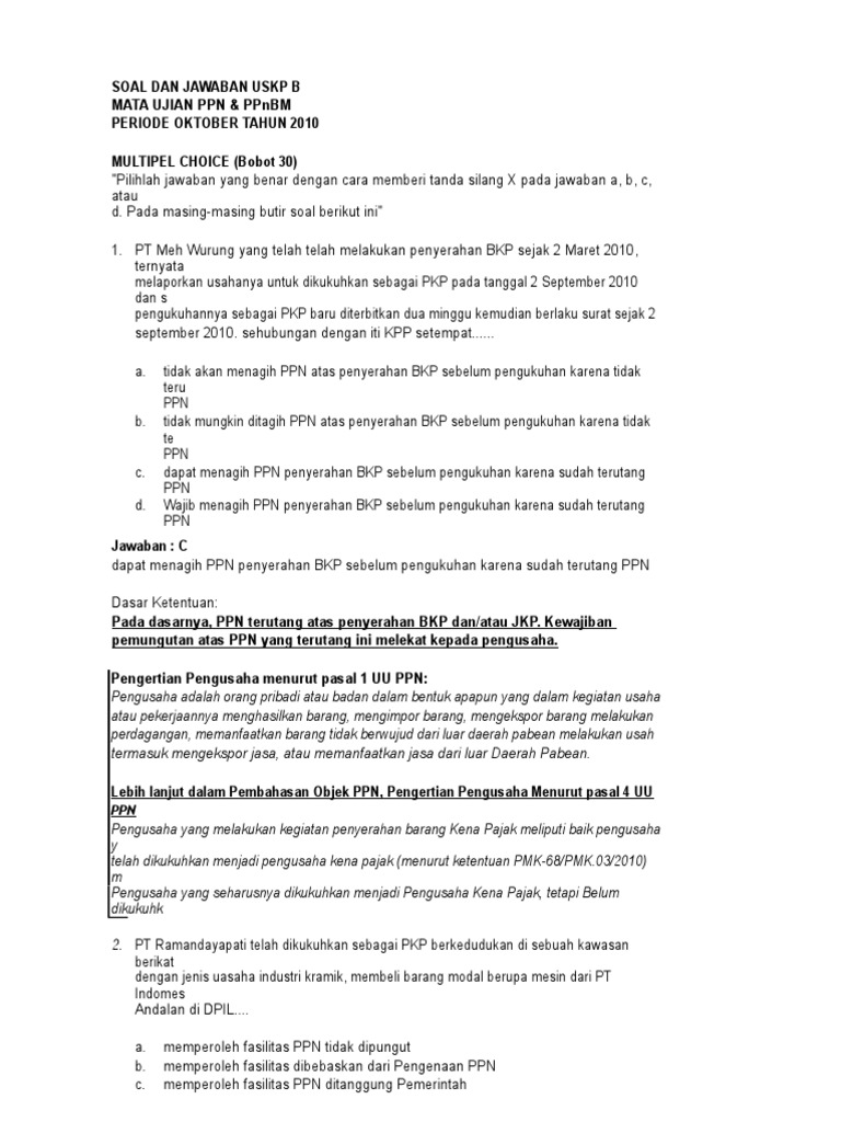 Soal Dan Jawaban PPN Amp PPNBM | PDF