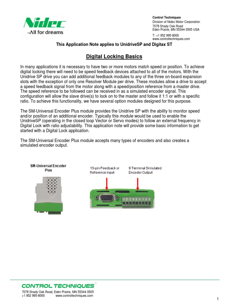 AN0384 Unidrive SP and Digitax ST Digital Locking Basics | PDF ...
