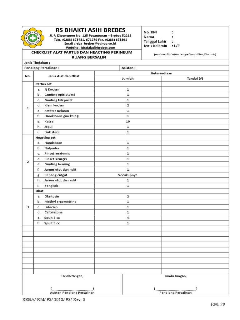 Checklist Alat Partus | PDF