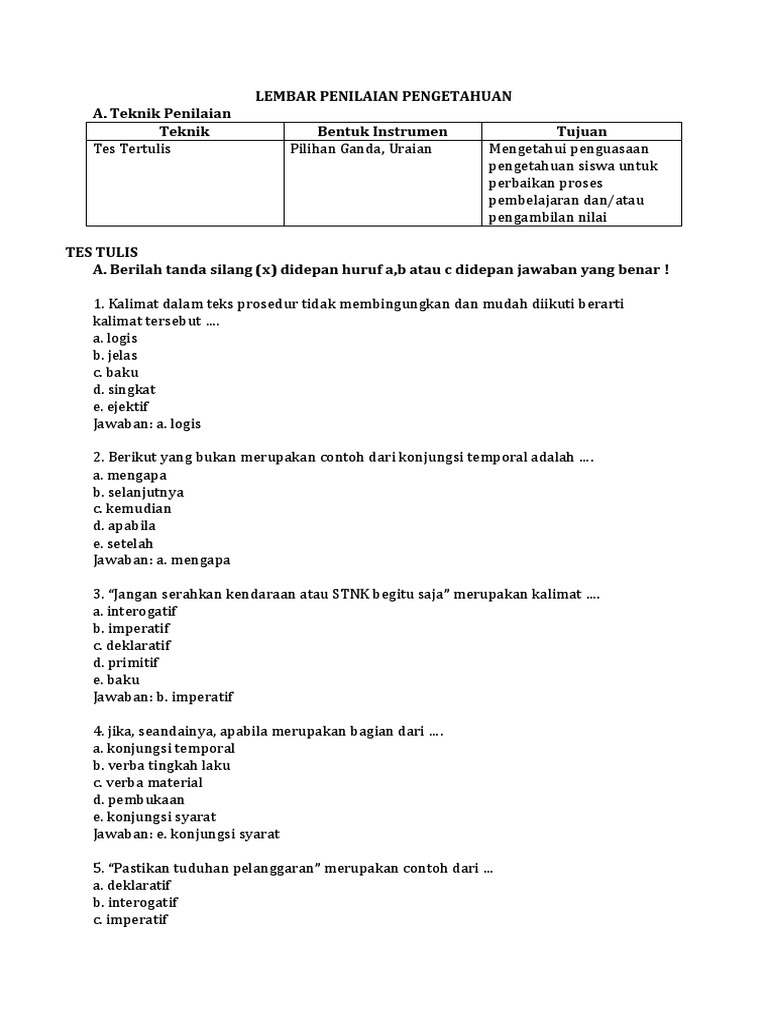 Lembar Penilaian Pengetahuan | PDF