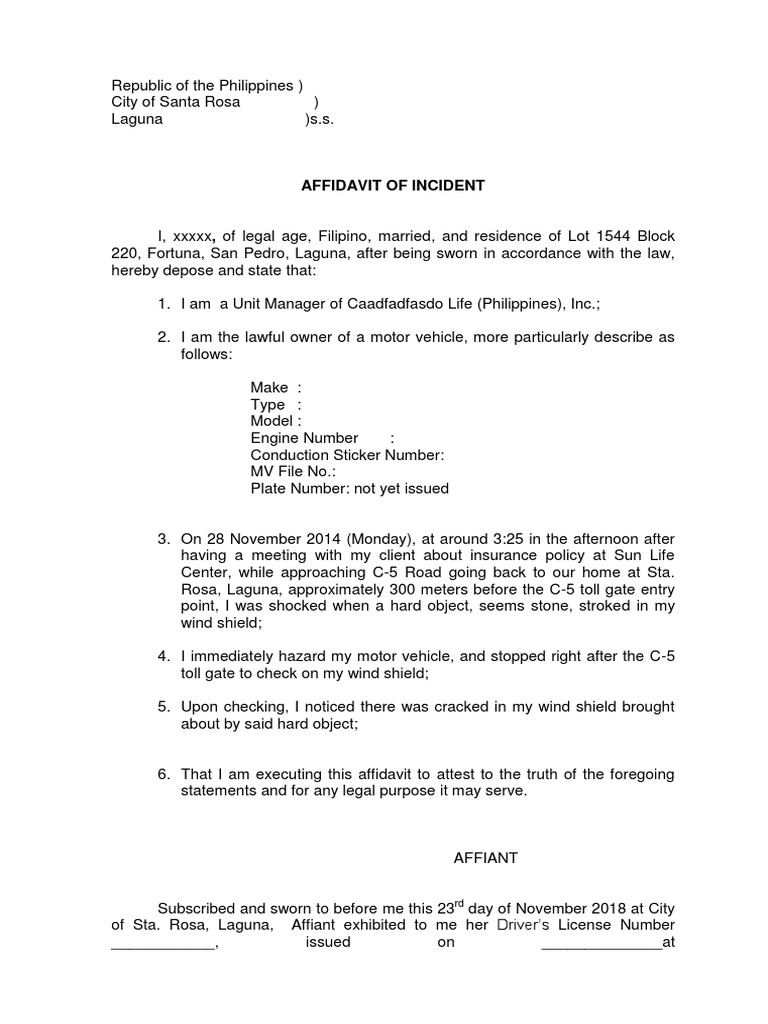 AFFIDAVIT Incident Report Fortuner